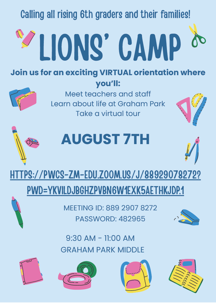 Graham Park Middle School Virtual Lion's Camp for rising 6th grade ...